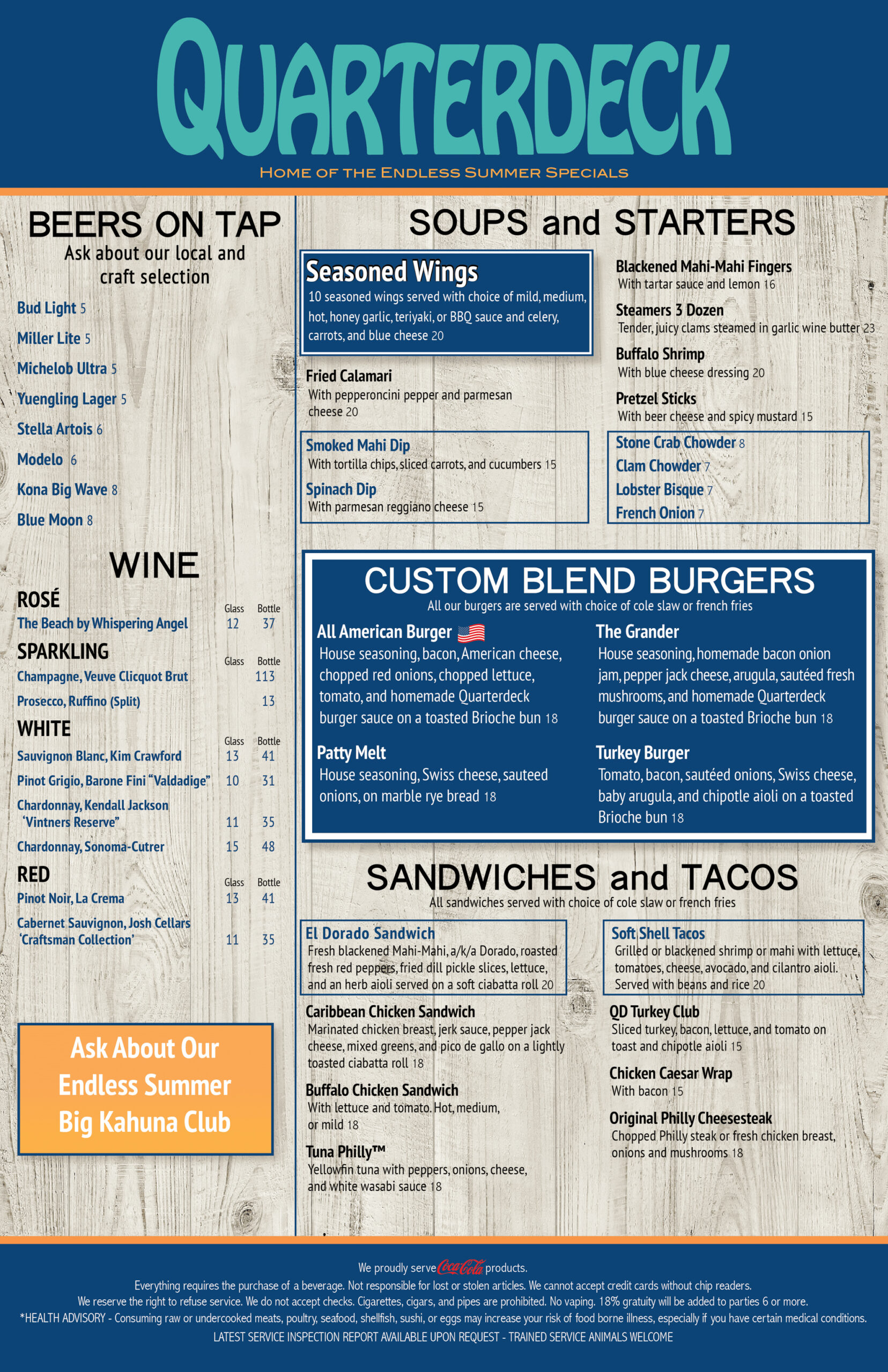 Menu - Quarterdeck Restaurant + Sports Bar